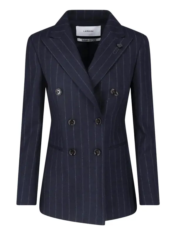 LARDINI Double-breasted Pinstripe Wool Blazer - Blue