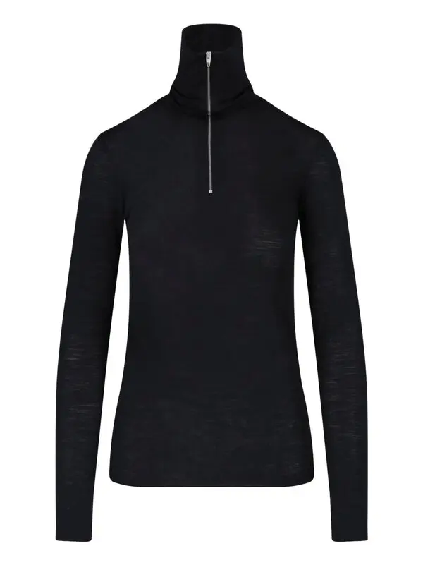 JIL SANDER Long Sleeve Zip-up Wool-blend T-shirt - Black