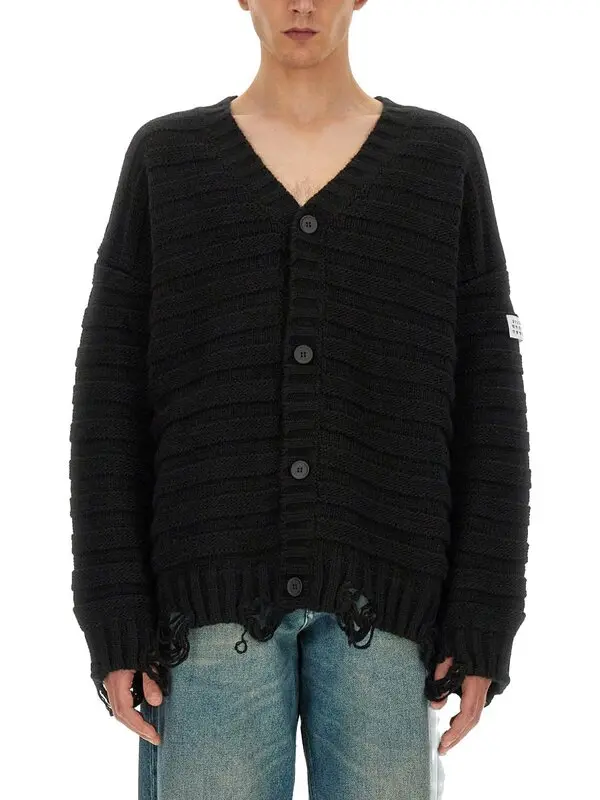 MAISON MARGIELA V-neck Distressed Cardigan - Black
