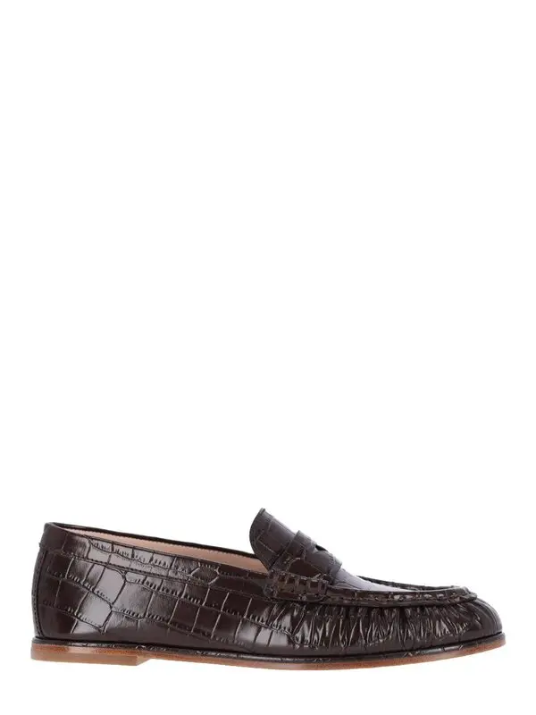 STUART WEITZMAN Croc-effect Leather Loafers - Brown