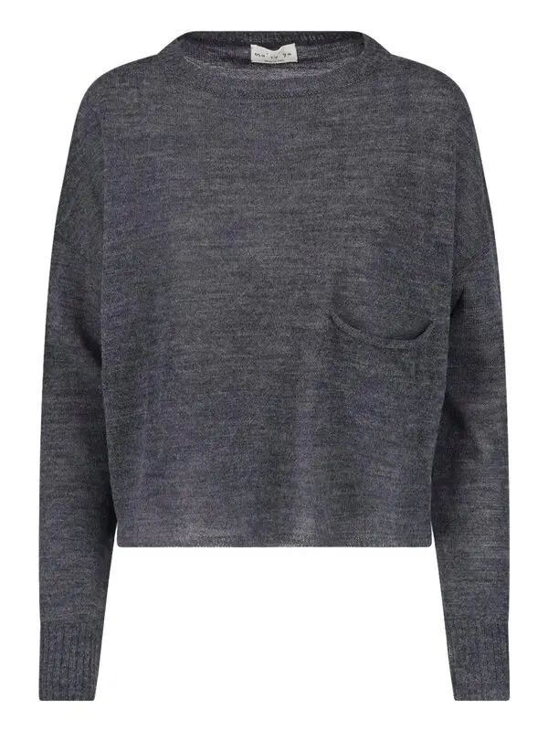 MA'RY'YA Crewneck Knit Sweater With Chest Pocket - Grey