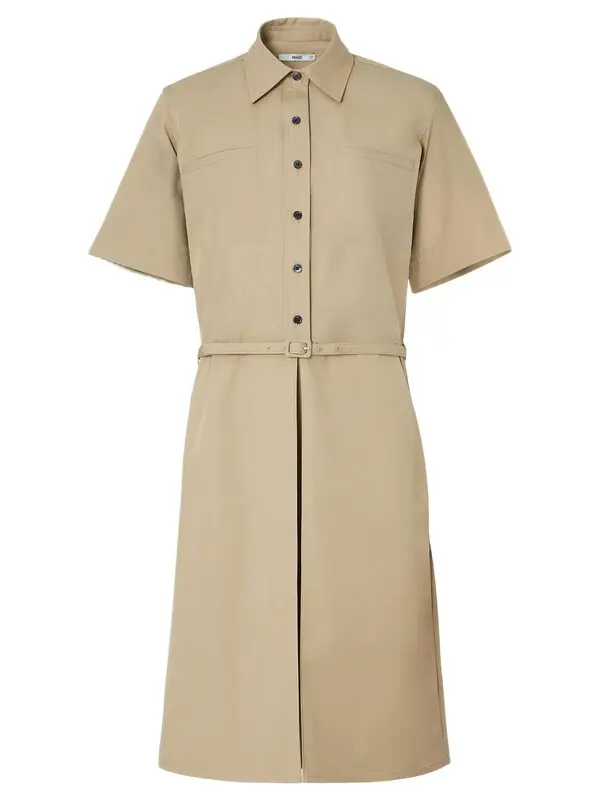 Fendi Cotton Shirt Dress With Flap Pocket And Belt - Beige