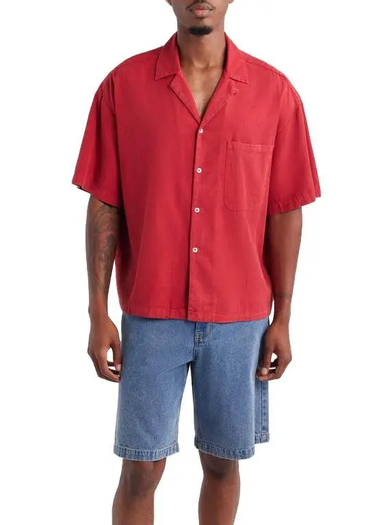 ELWOOD Oversize Cotton Blend Camp Shirt - Red