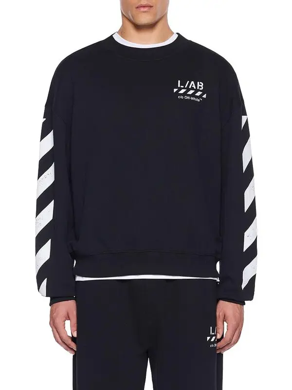 L/AB C/O OFF-WHITE Off-white Diagonal Stripe Graphic Cotton French Terry Sweatshirt - Black