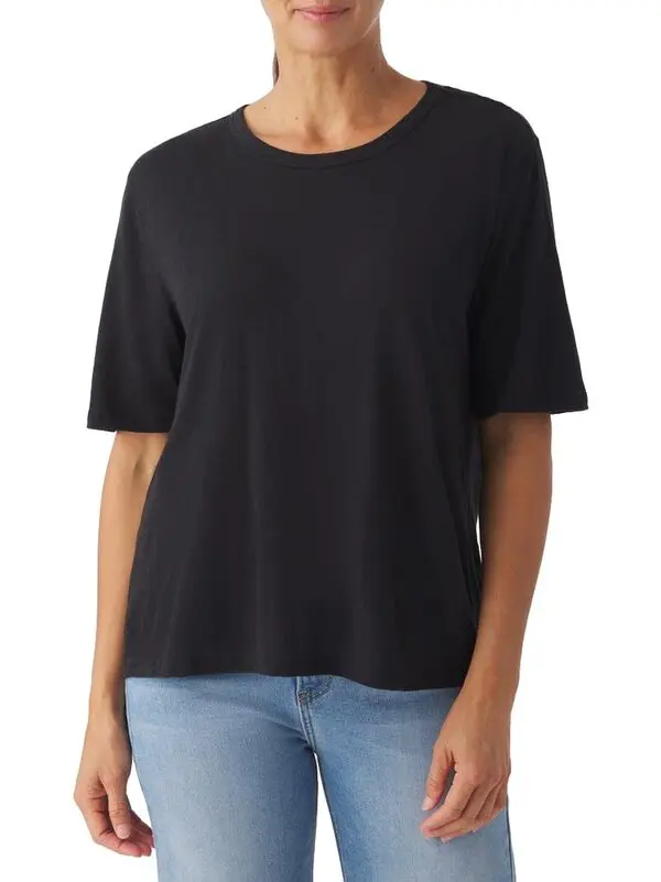 FRANNE GOLDE Slub Jersey Crew Neck Tee - Black