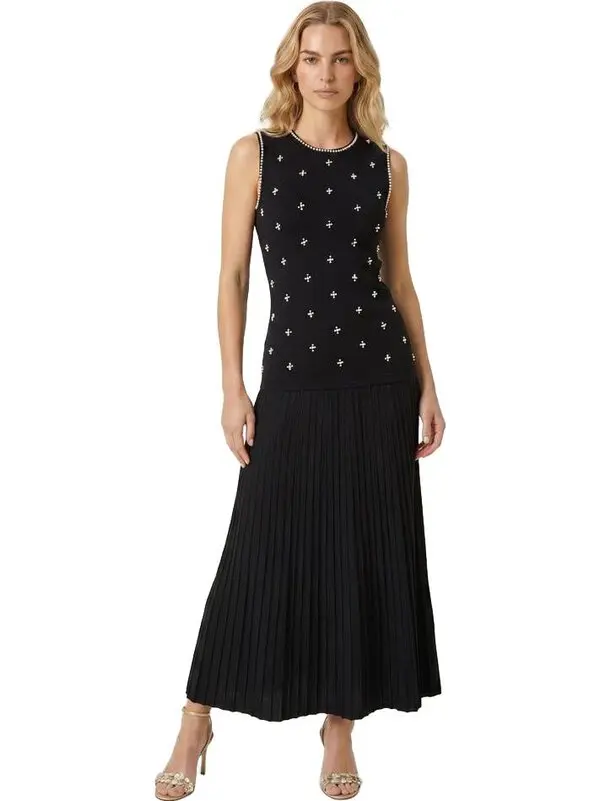MODENAIRE Pearl Embellished Knit Midi Dress - Black