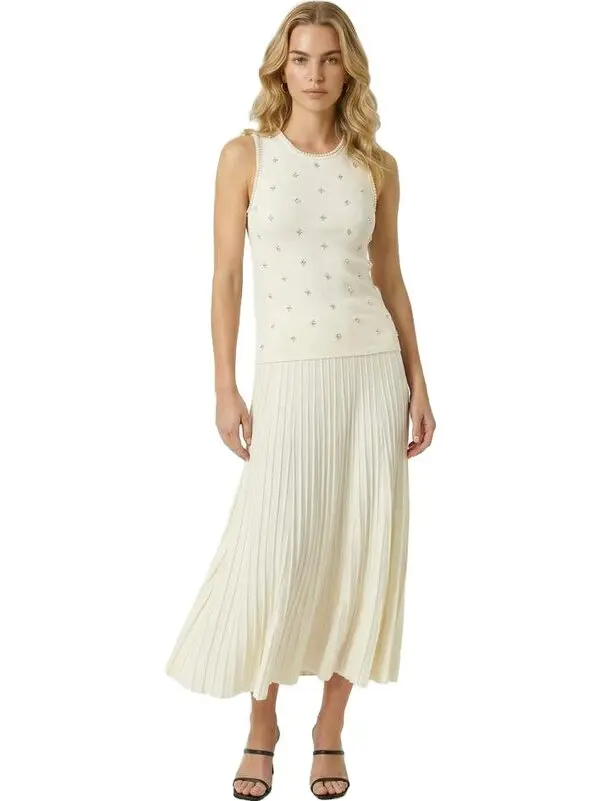 MODENAIRE Pearl Embellished Knit Midi Dress - White