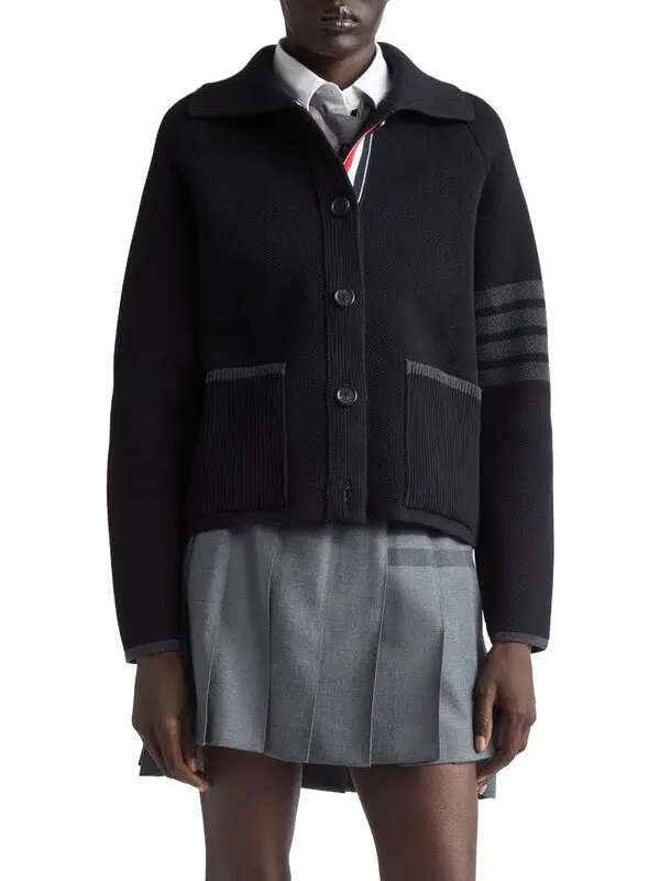 Thom Browne Double Face Pique Stitch Cardigan - Black