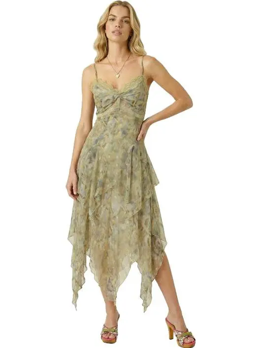 MODENAIRE Sheer Ruffle Midi Dress - Green