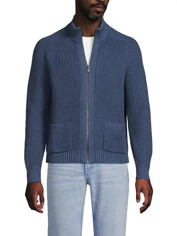 LANDS' END Long Sleeve Drifter Full Zip Cardigan Sweater - Deck Gray