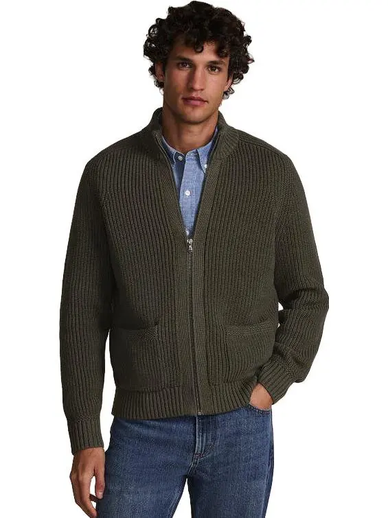 LANDS' END Long Sleeve Drifter Full Zip Cardigan Sweater - Forest Moss
