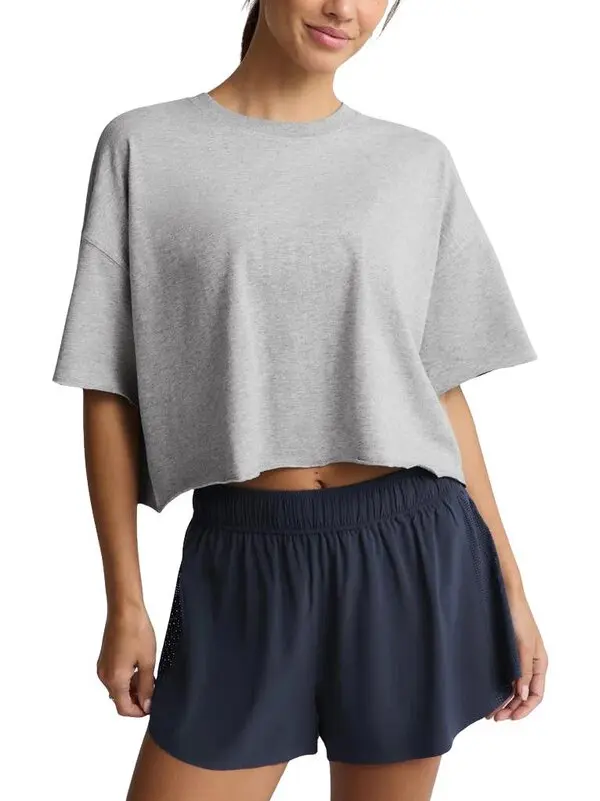 Beyond Yoga Cropped T-shirt With Raw Hem - Heather Gray