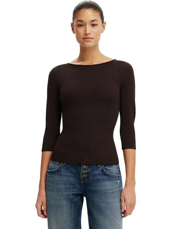 COTTON ON Close Knit Boat Neck Long Sleeve Top - Dark Oak