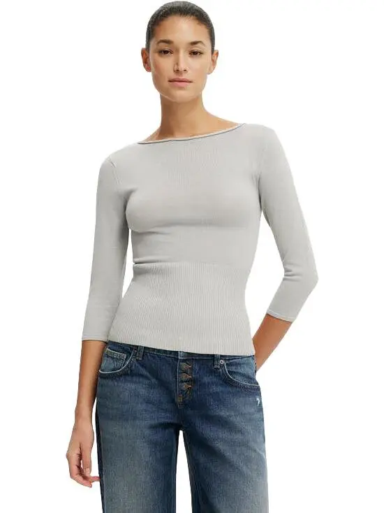 COTTON ON Close Knit Boat Neck Long Sleeve Top - Marble Mist