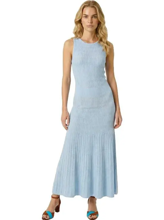 MODENAIRE Ribbed Knit Sleeveless Midi Dress - Blue