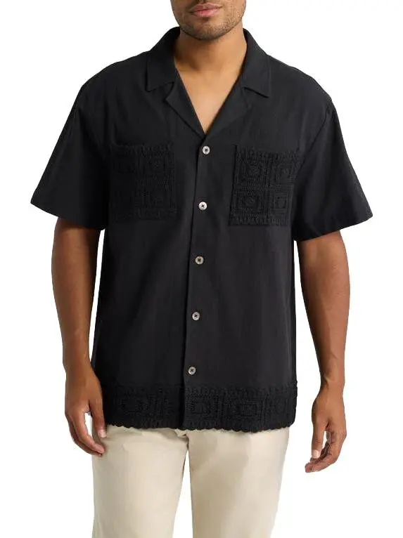 CHE Ingo Cotton & Linen Camp Shirt - Black-01