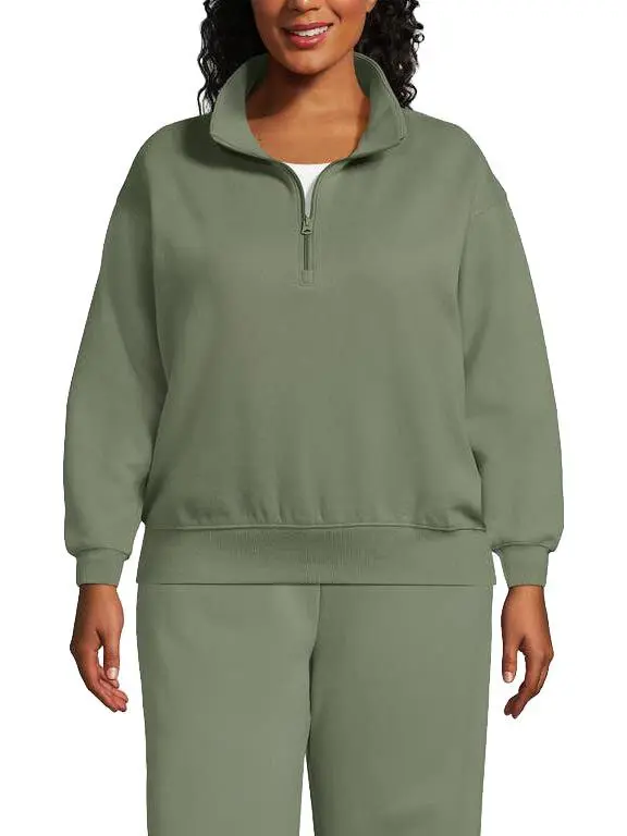LANDS' END Serious Sweats Relaxed Quarter Zip Pullover - Sage
