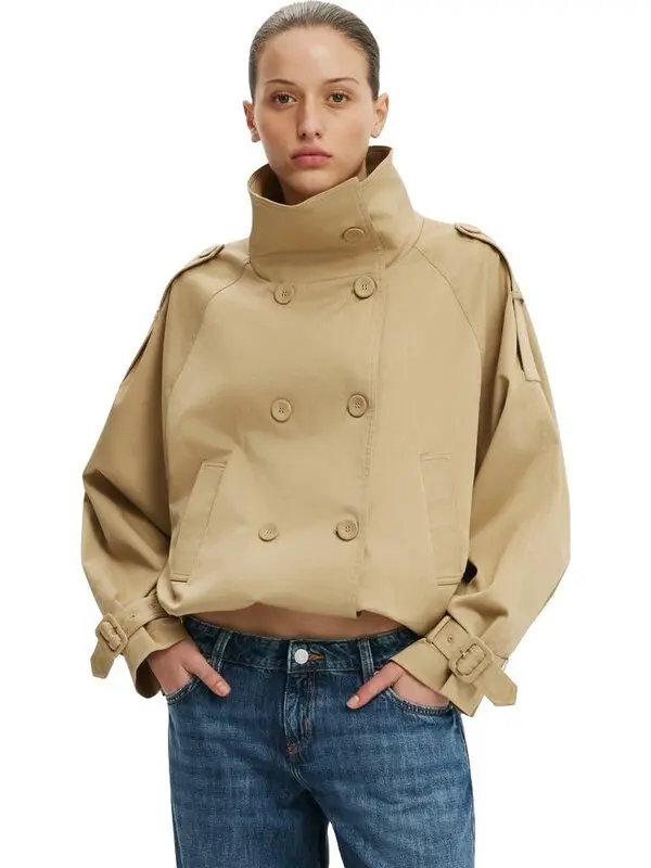 COTTON ON Porter Cropped Trench Coat - Sand