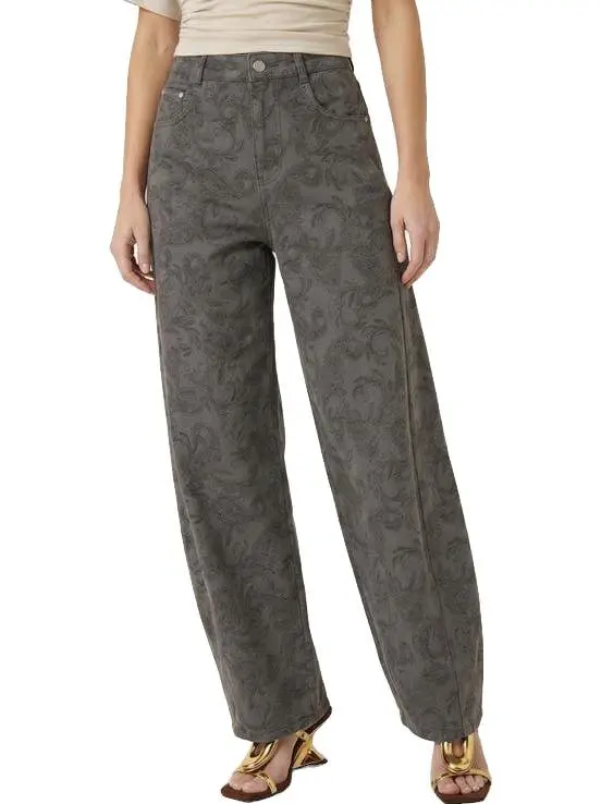 MODENAIRE Textured Floral Wide Leg Pants - Charcoal
