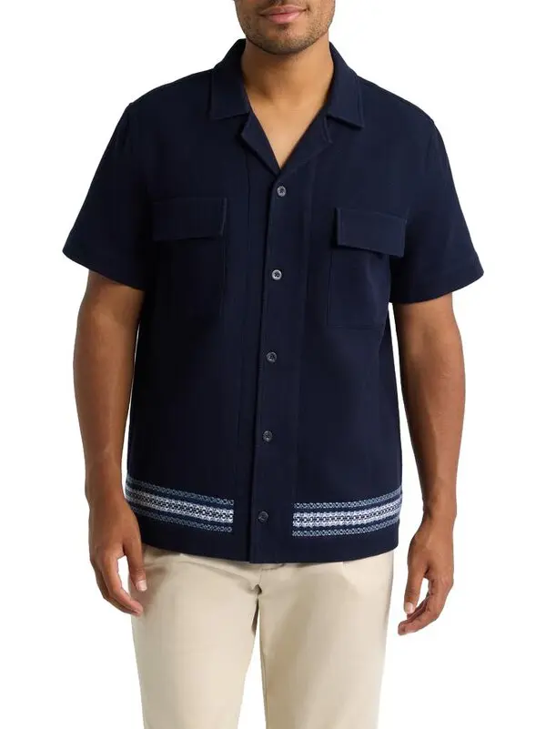 CHE Vireo Embroidered Cotton Piqué Camp Shirt - Navy-12