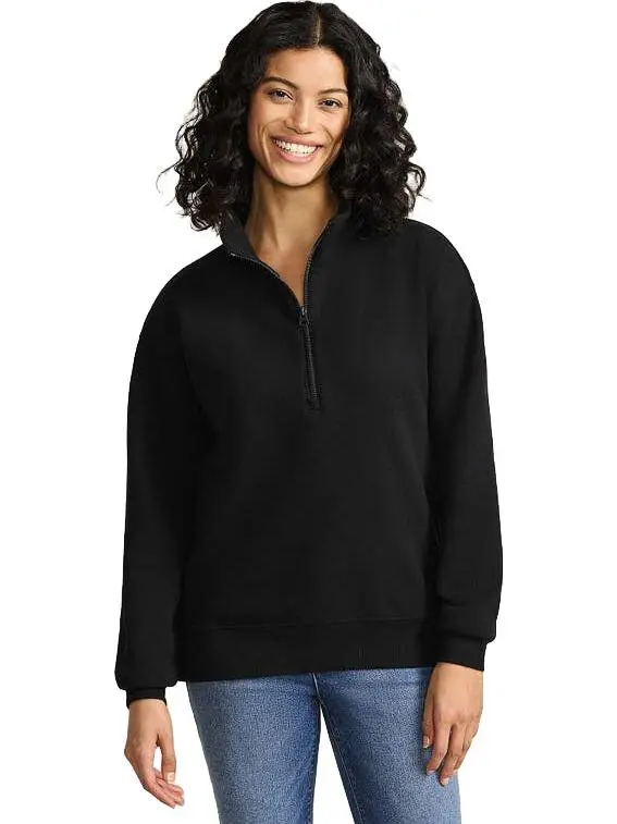 LANDS' END Serious Sweats Relaxed Quarter Zip Pullover Sweatshirt - Black