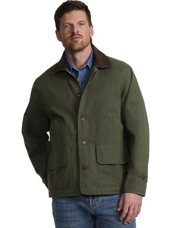 LANDS' END Canvas Barn Jacket With Corduroy Collar - Forest Moss
