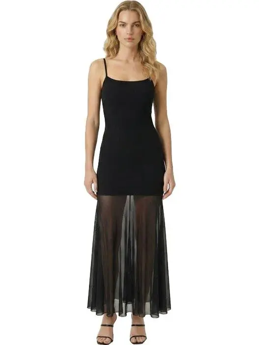 MODENAIRE Sheer Mesh Maxi Dress With Spaghetti Straps - Black