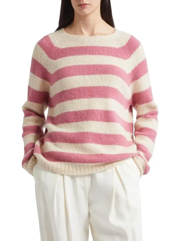 Max Mara Striped Alpaca Blend Crewneck Sweater - Raspberry