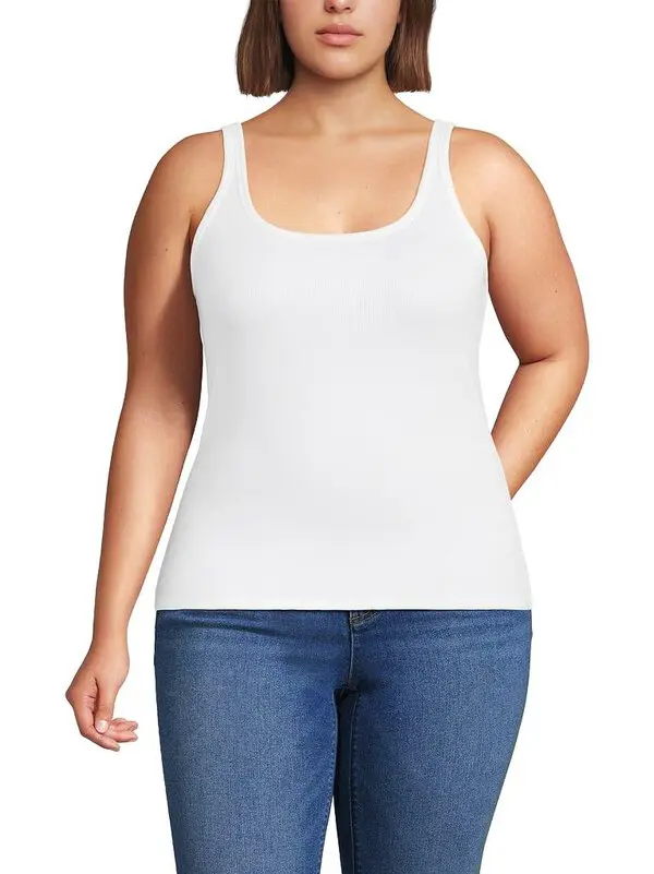 LANDS' END Micro Rib Go-to Layering Tank - White