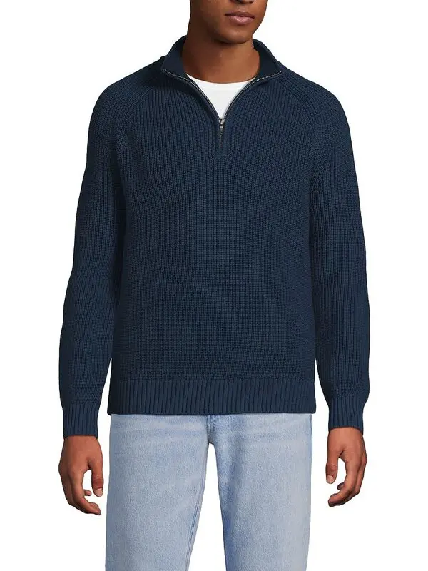 LANDS' END Drifter Quarter Zip Sweater - Deep Ocean