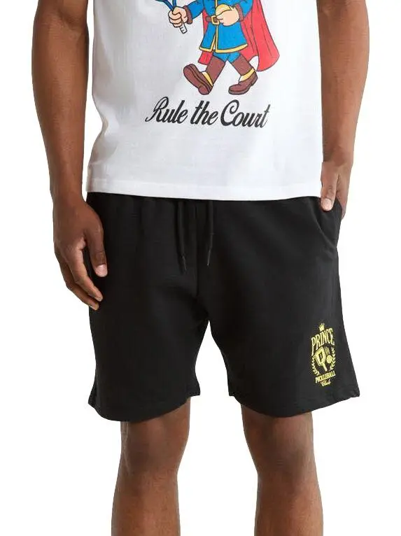 PRINCE Brushed Fleece Shorts With Contrast Logo Graphics - Black