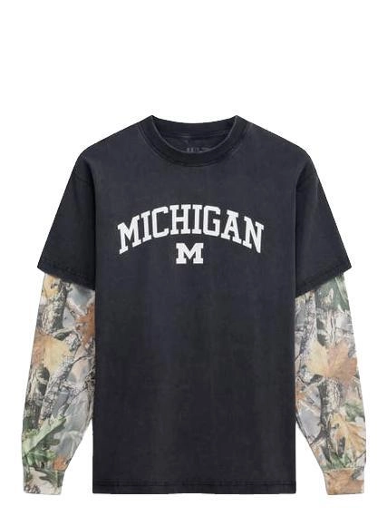 USCAPE APPAREL Camo Michigan Wolverines Back Bay Twofer Heavyweight Long Sleeve T-shirt - Black