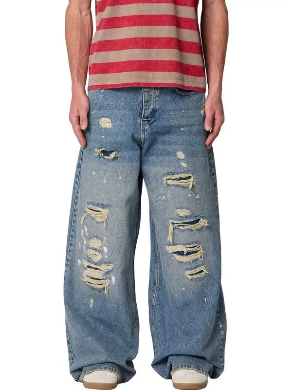 Mnml Relaxed Fit Wide Leg Ripped Jeans - Blue