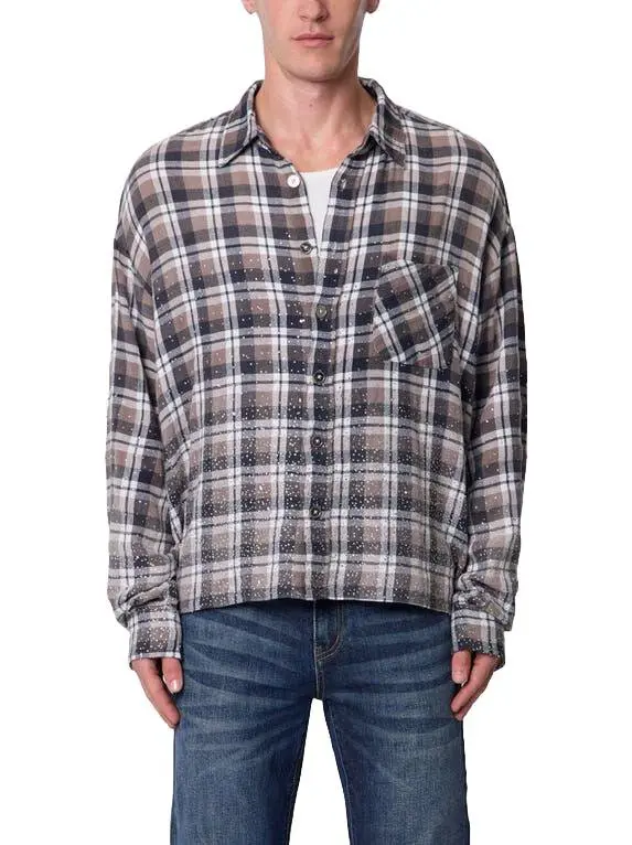 Mnml Rhinestone Flannel Shirt - Brown