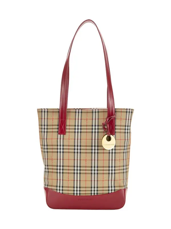 Burberry Haymarket Check Canvas Shoulder Bag With Leather Trim - Beige