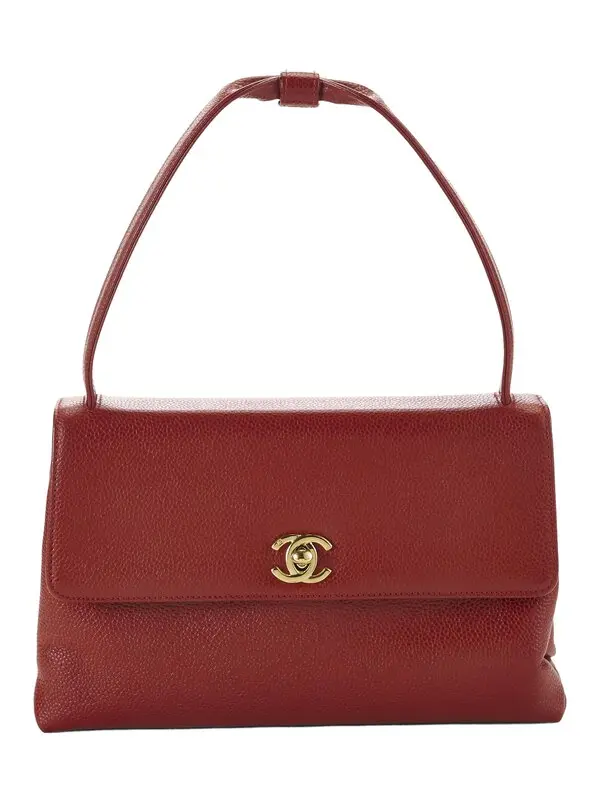 Chanel Caviar Leather Kelly Bag With Bow Detail - Red