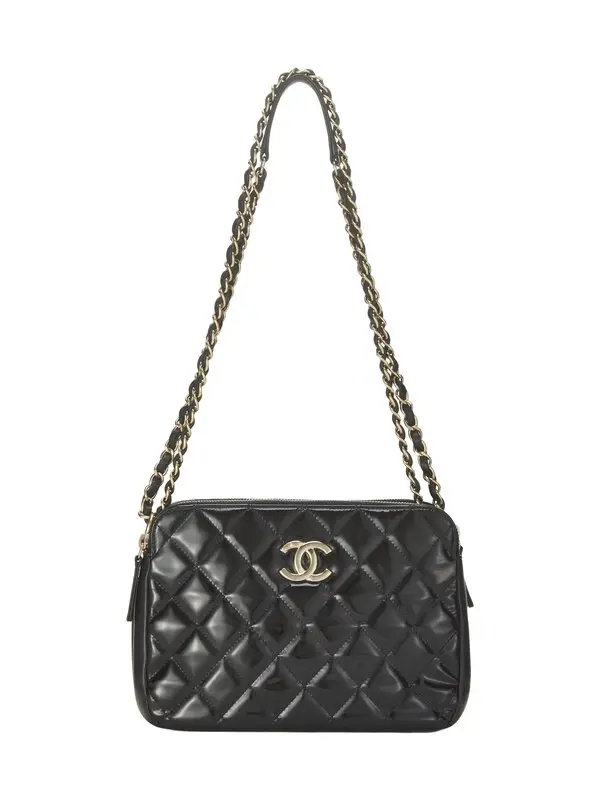 Chanel Patent Leather Double Zip Camera Bag - Black