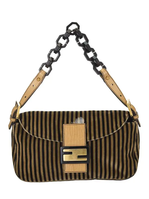 Fendi Striped Velour Shoulder Bag - Brown