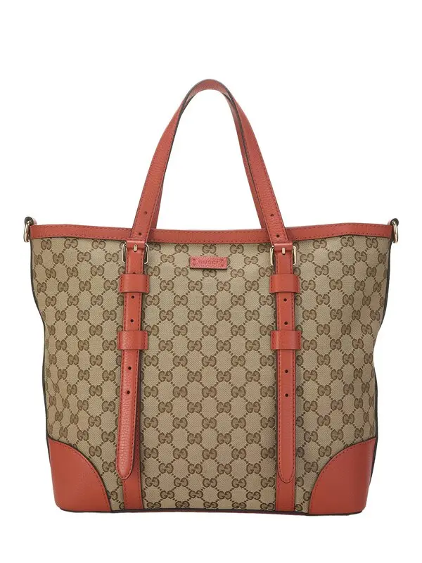 Gucci Original Gg Canvas Tote With Leather Trim - Beige