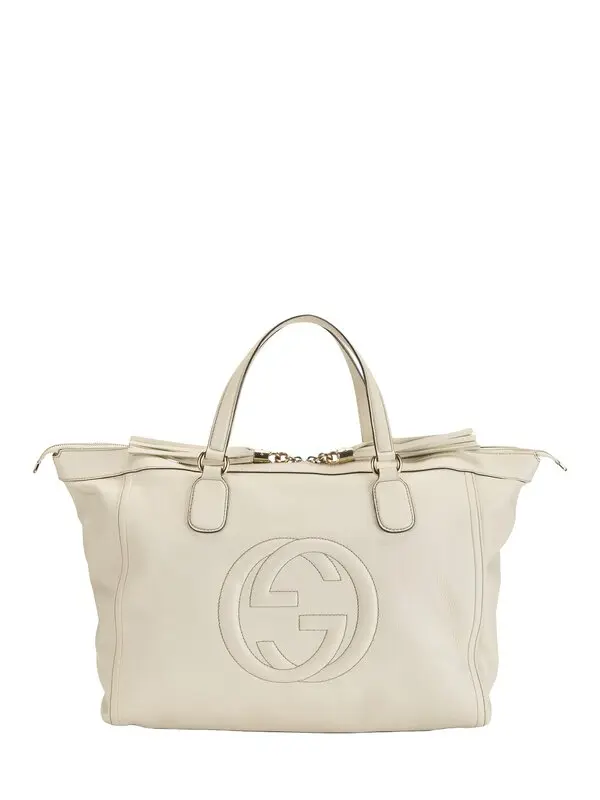 Gucci Soho Leather Zip Tote - White