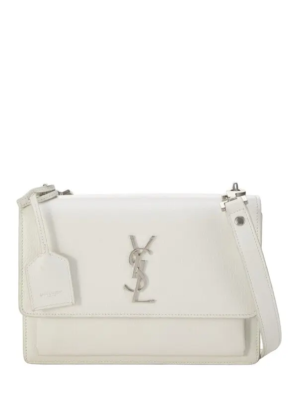 Saint Laurent Calfskin Leather Sunset Shoulder Bag - White