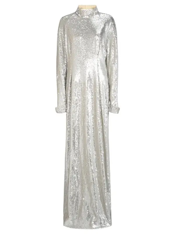 Givenchy Long Sleeve Sequin Gown - Silver