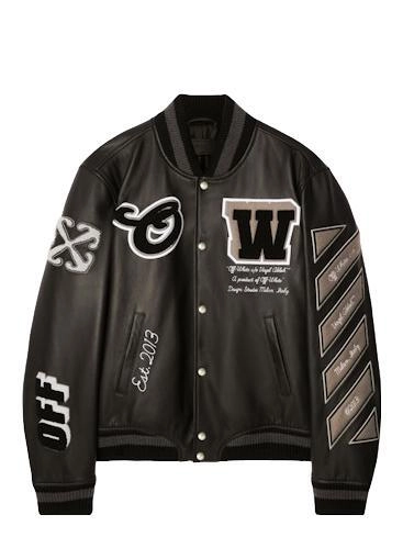 Off-White Leather Varsity Jacket - Black