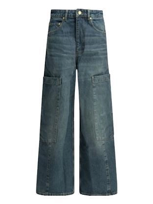 GANNI Baggy Cargo Wide Leg Jeans - Blue