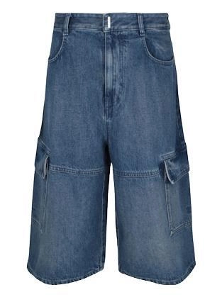 Givenchy Cutted Denim Cargo Shorts - Medium Blue