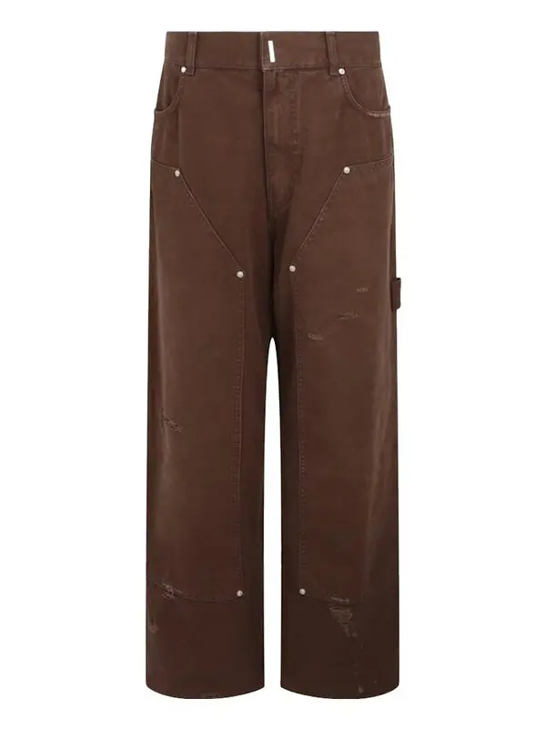 Givenchy Carpenter Pants In Destroyed Cotton - Dark Brown