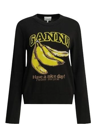 GANNI Banana Graphic Round Neck Sweater - Black