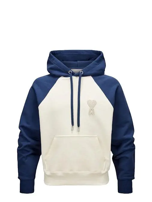 AMI Paris De Coeur Hoodie - Cream/blue