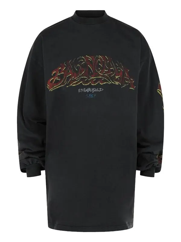Balenciaga Graphic Long Sleeve T-shirt - Black