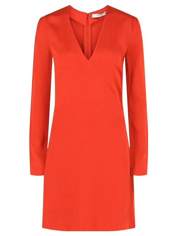 Givenchy V-neck Long Sleeve Dress - Bright Red